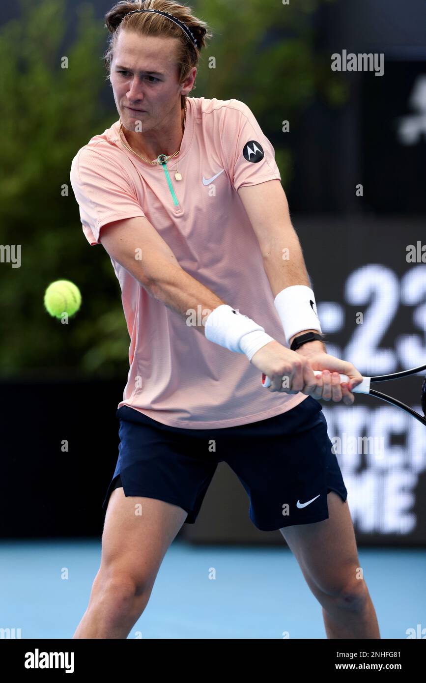 ADELAIDE, AUSTRALIA - JANUARY 07: Sebastian Korda of United States hits ...