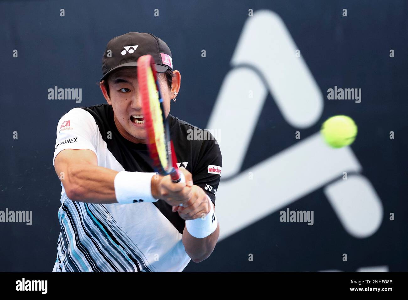 ADELAIDE, AUSTRALIA - JANUARY 07: Yoshihito Nishioka of Japan hits a ...