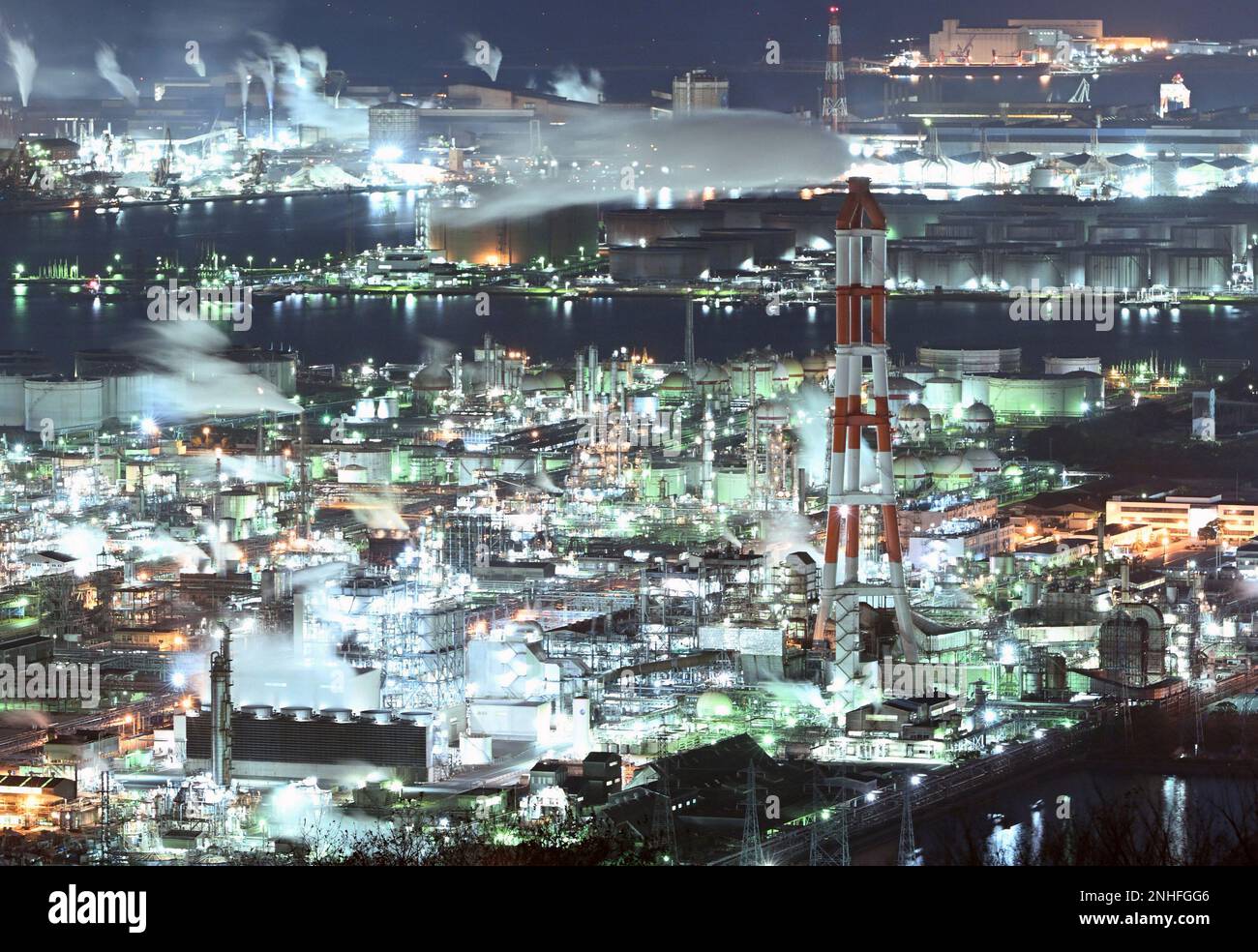 A night view of Mizushima Kombinat, an industrial complex, is pictured ...