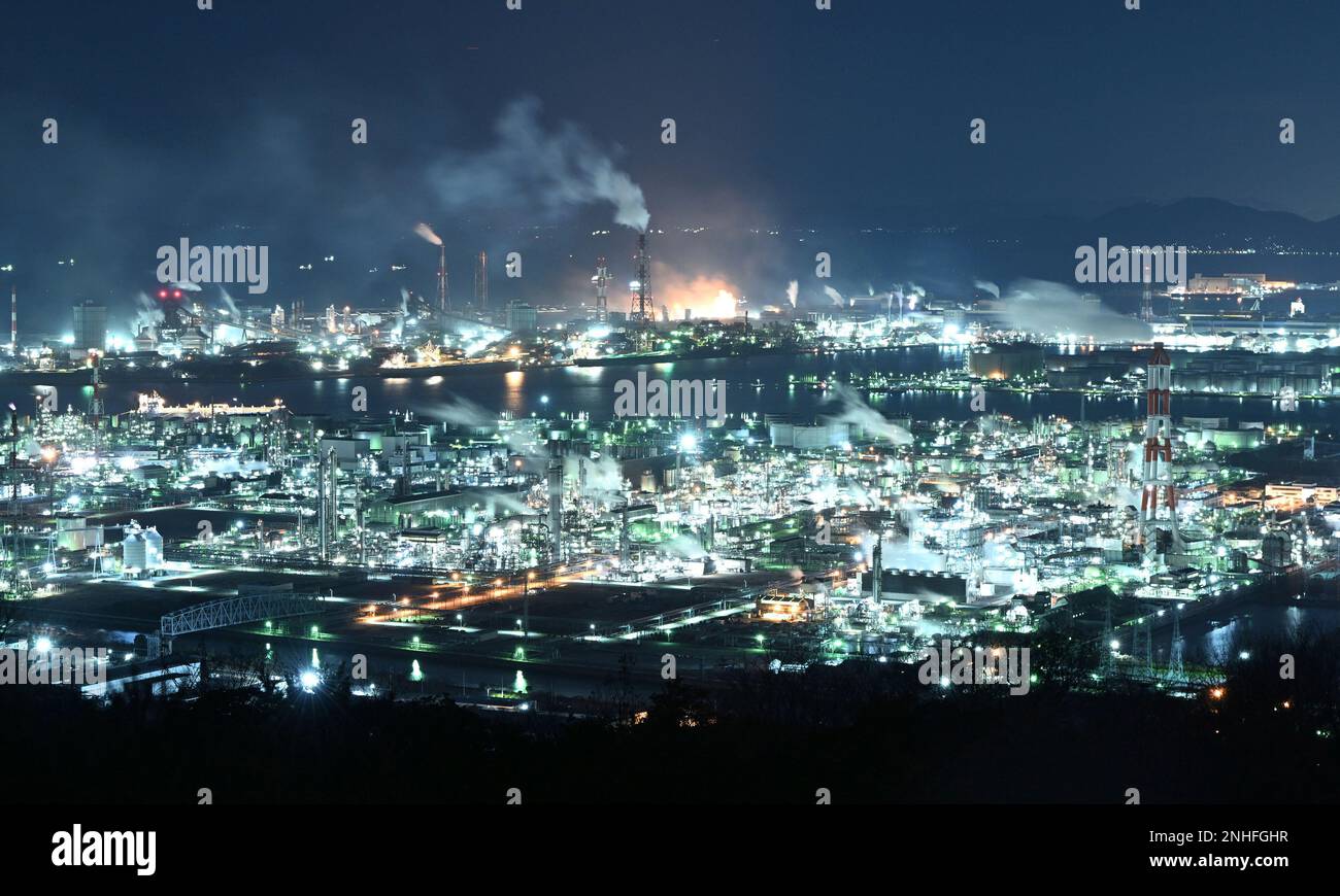 A night view of Mizushima Kombinat, an industrial complex, is pictured ...