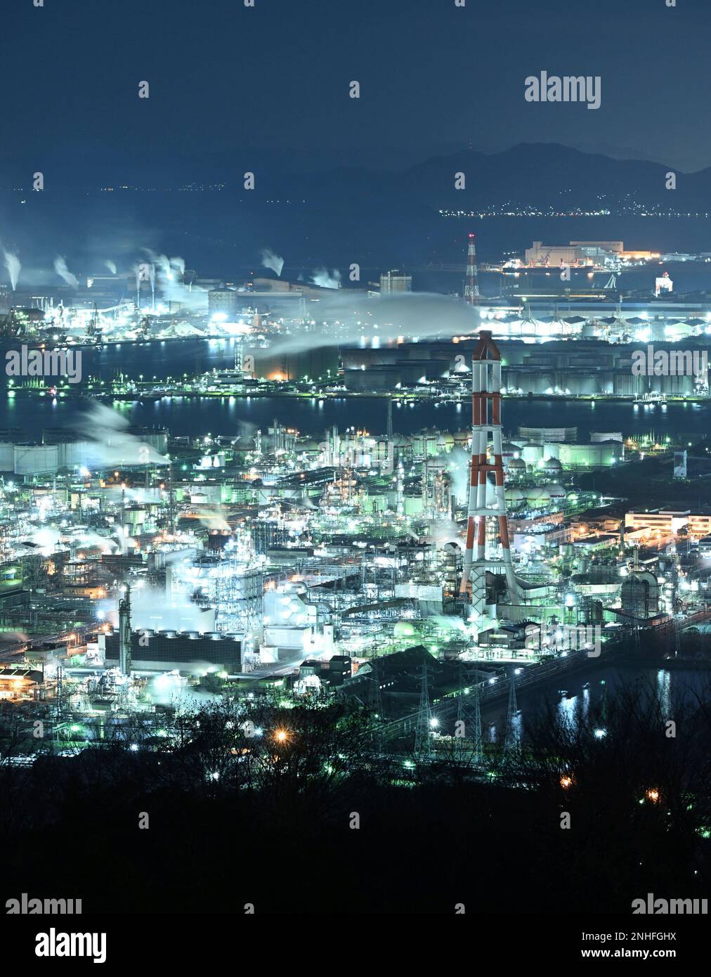 A night view of Mizushima Kombinat, an industrial complex, is pictured ...