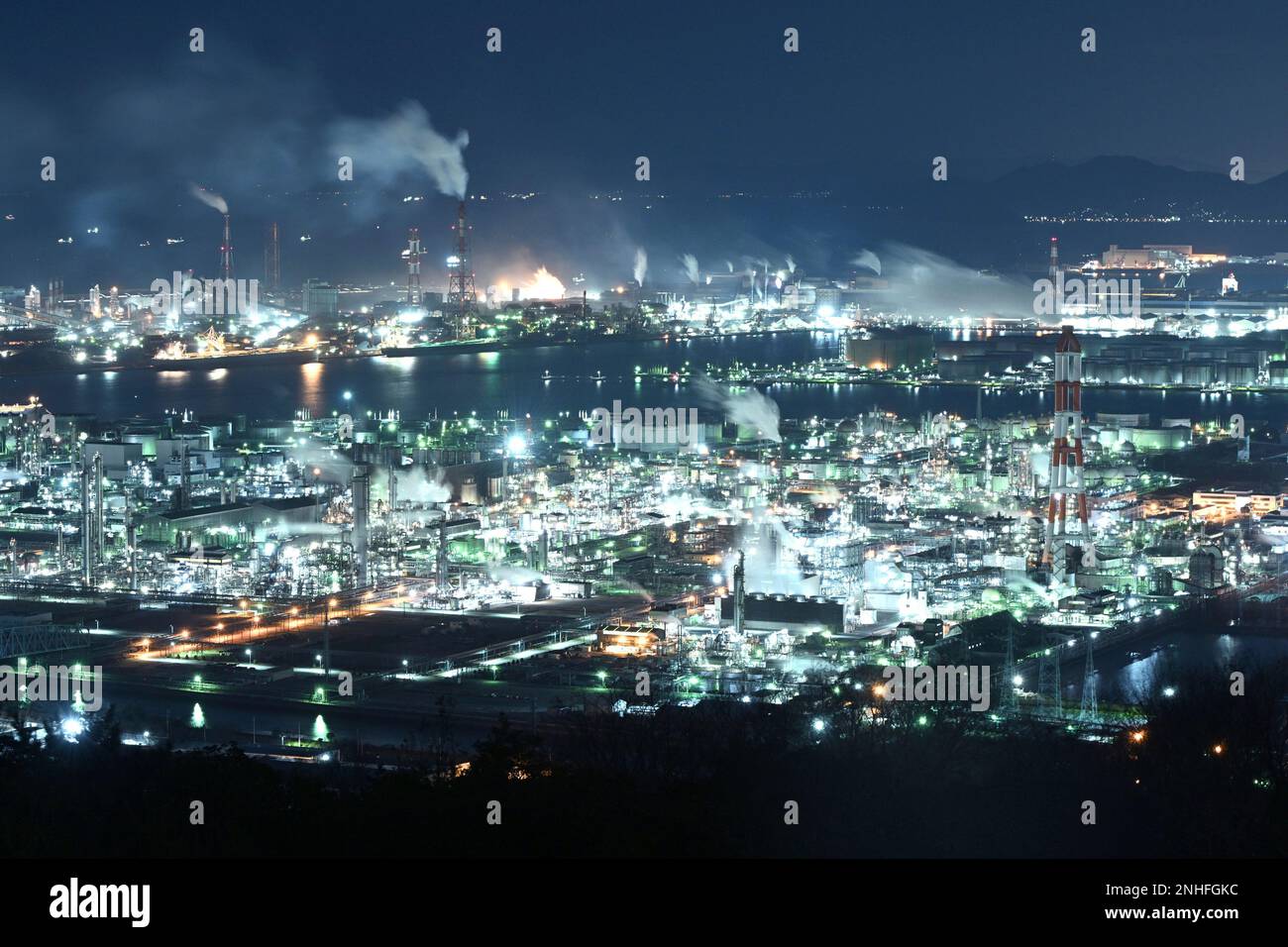 A night view of Mizushima Kombinat, an industrial complex, is pictured ...