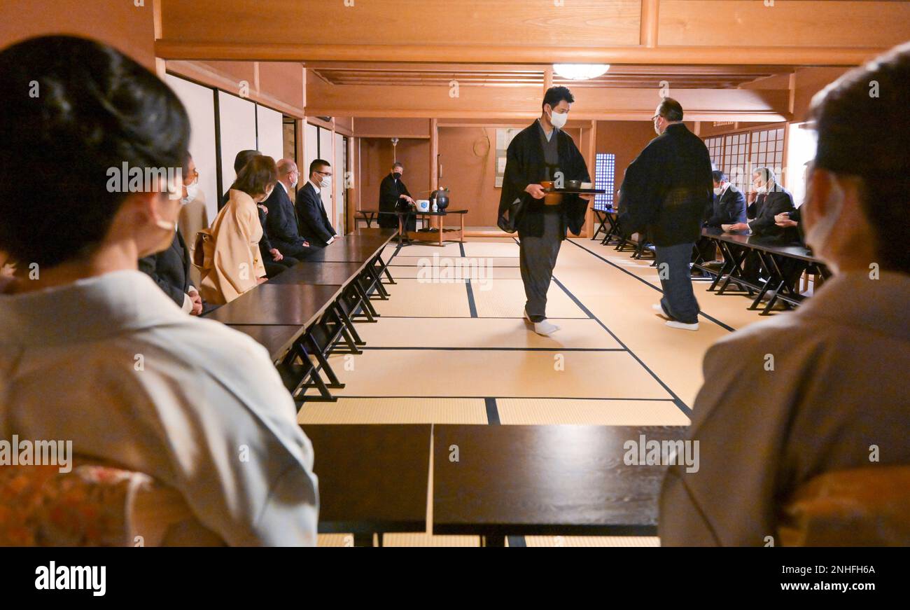Hatsugamashiki, the first tea ceremony of the new year, of the Urasenke, one of the San-Senke ...