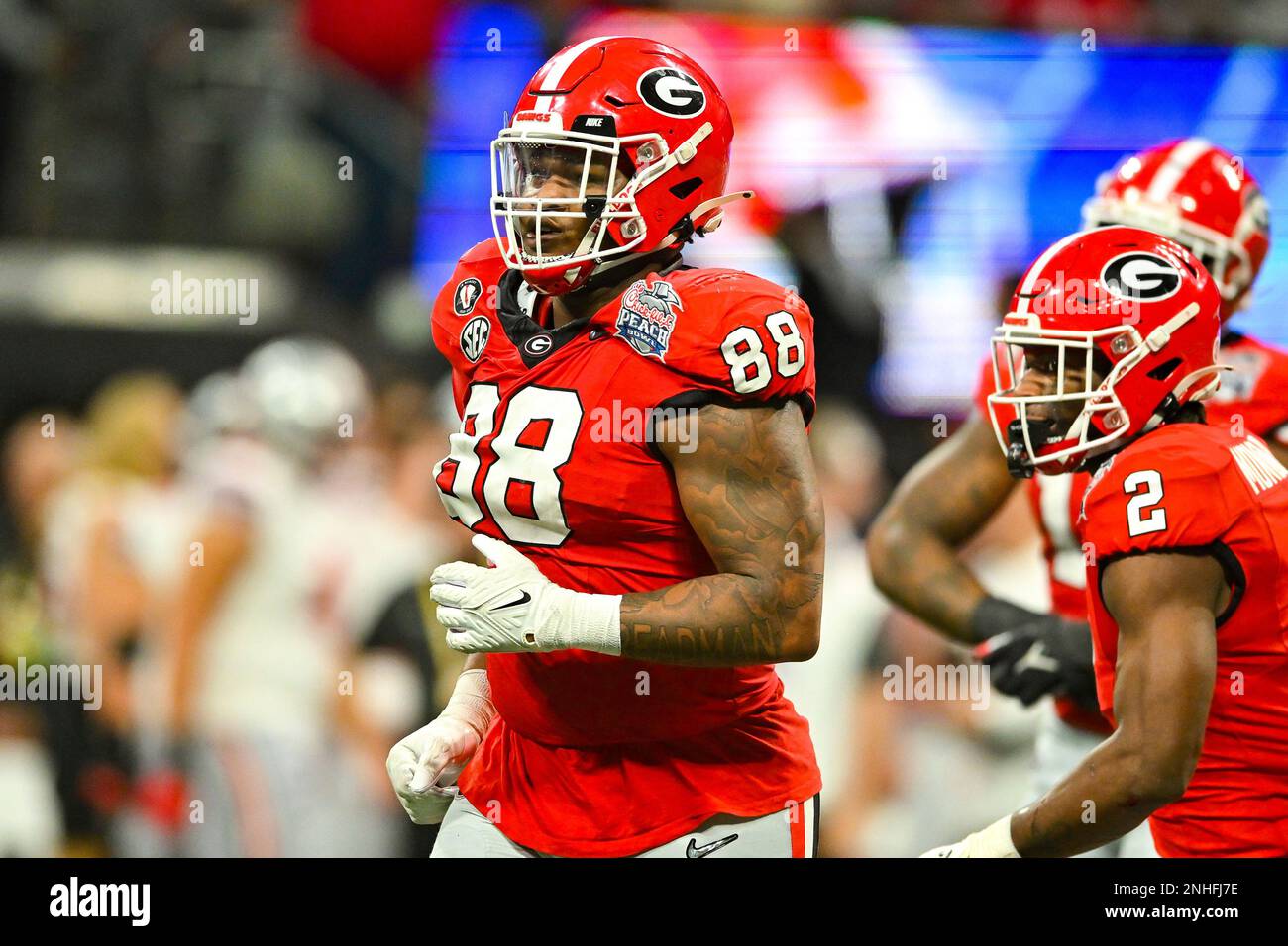 ATLANTA, GA – DECEMBER 31: Georgia defensive lineman Jalen Carter (88) reacts after a defensive ...