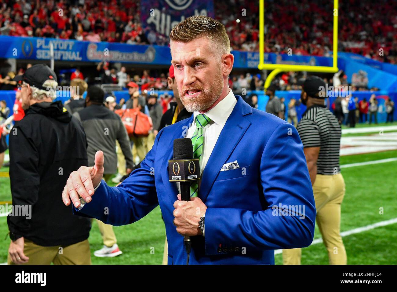 ATLANTA, GA – DECEMBER 31: ESPN personality Marty Smith on the sideline ...