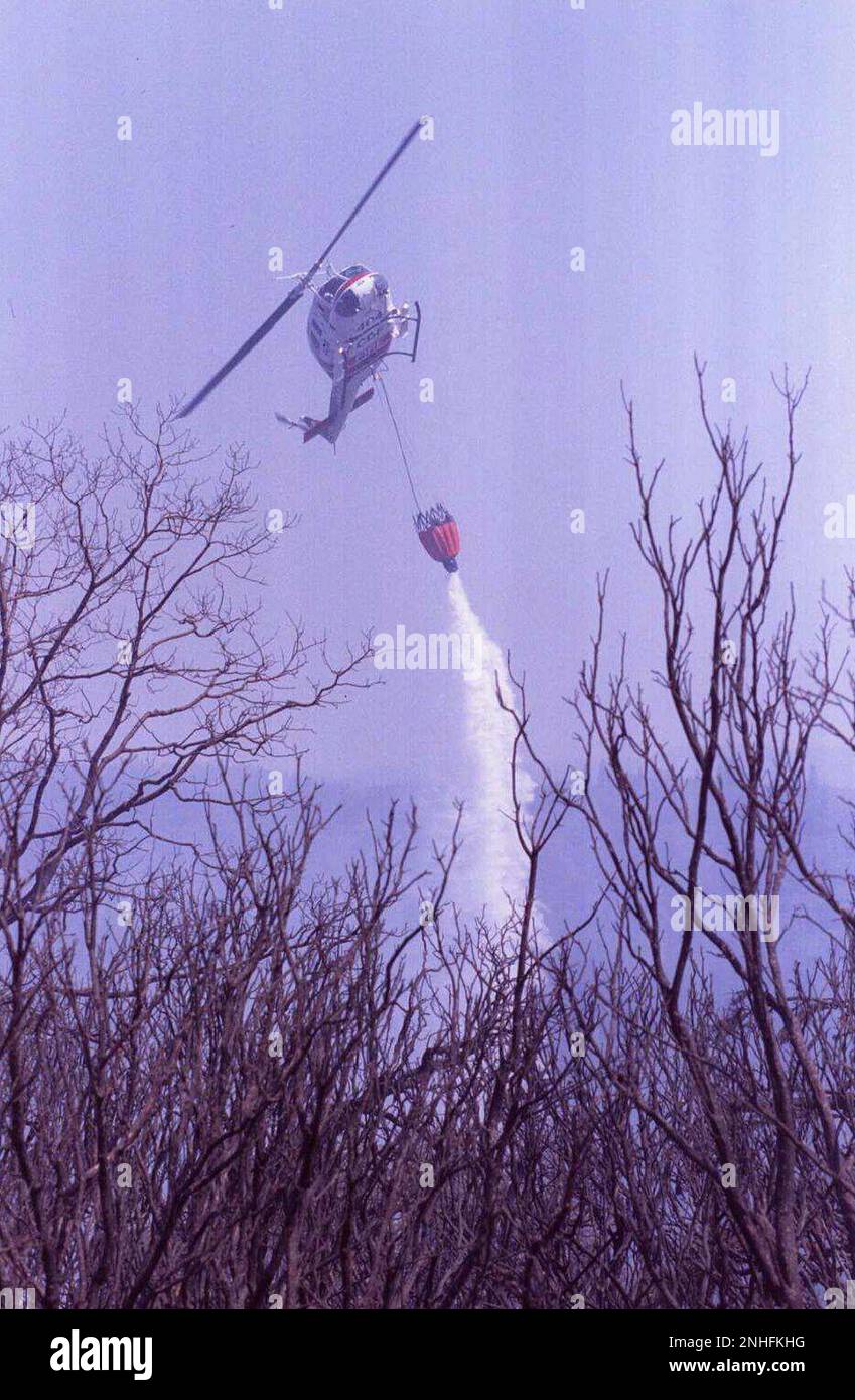 KELSEY FIRE3/C/08AUG94/MN/MACOR A CDF helicopter makes a water drop on ...
