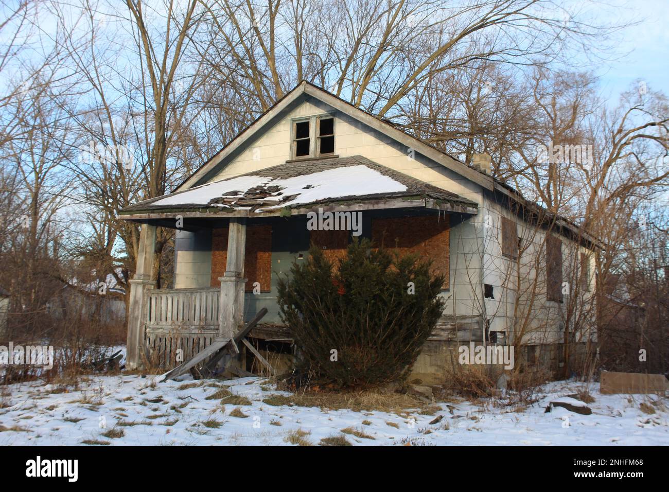 Abandoned home at dusk in winter in Detroit's Brightmoor neighborhood ...
