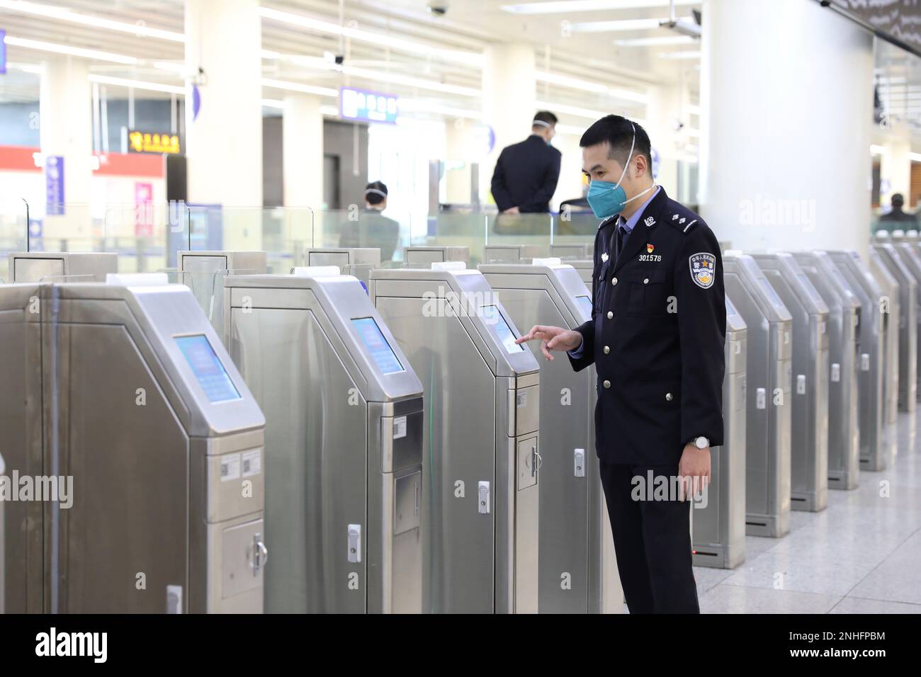 Immigration inspection officers prepare the re-opening of entry and ...