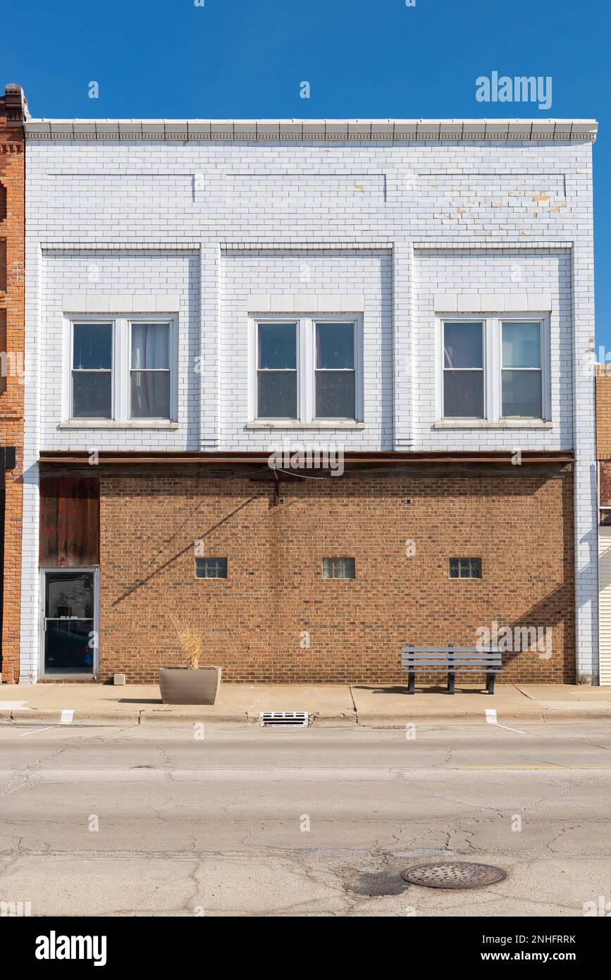 Exterior of old building and storefront in downtown Seneca, Illinois ...