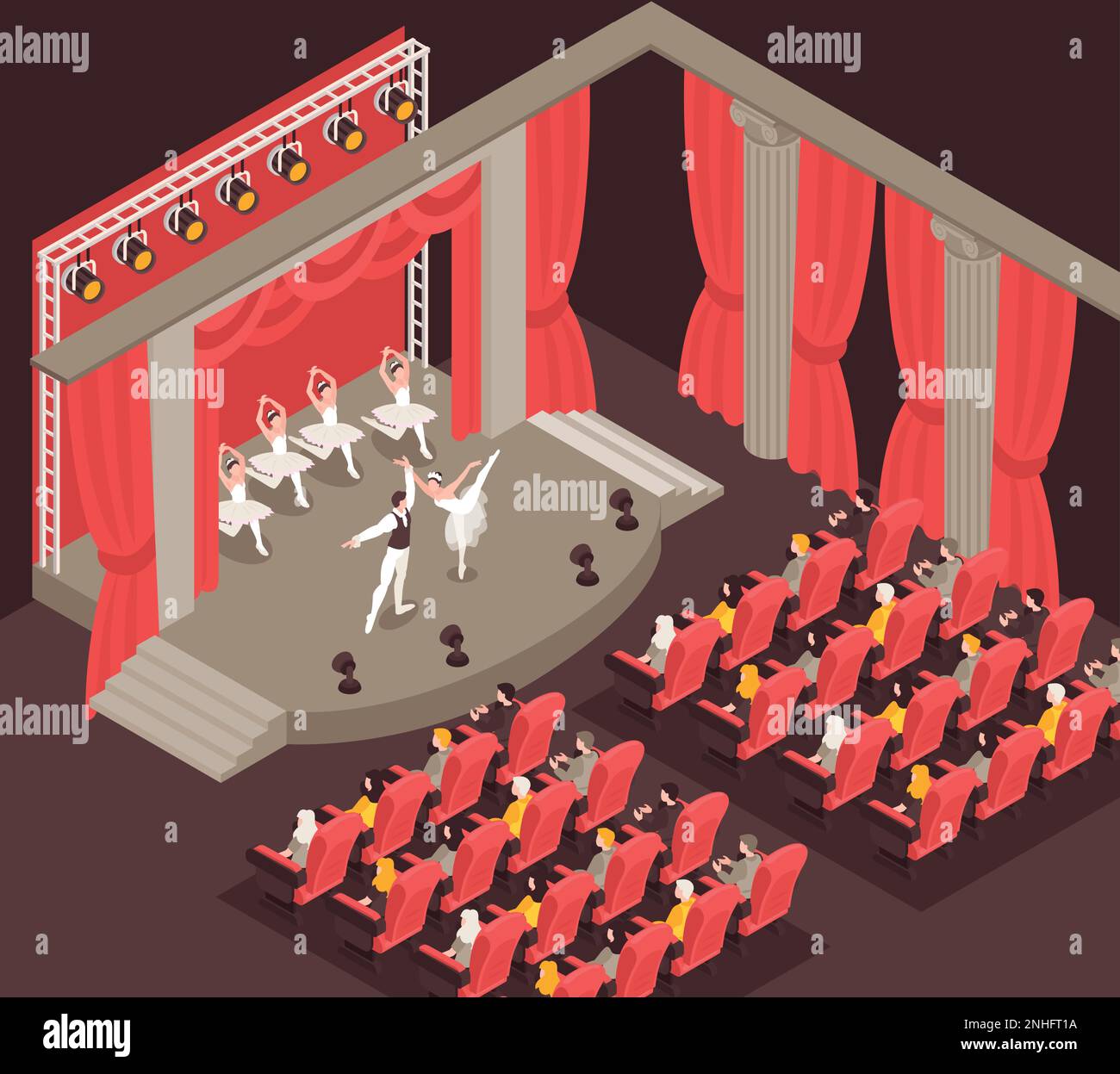 Isometric ballet performance composition with dancers on stage vector ...