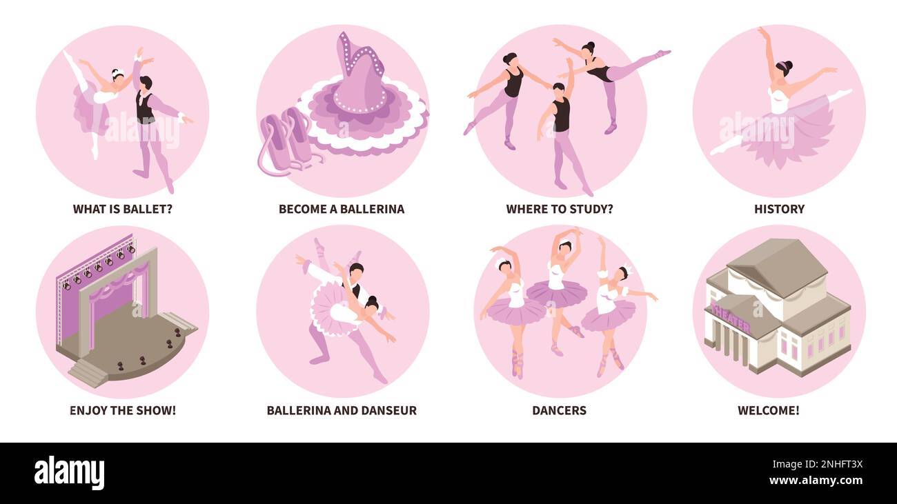 Isometric ballet composition set with ballerinas and danseurs isolated ...