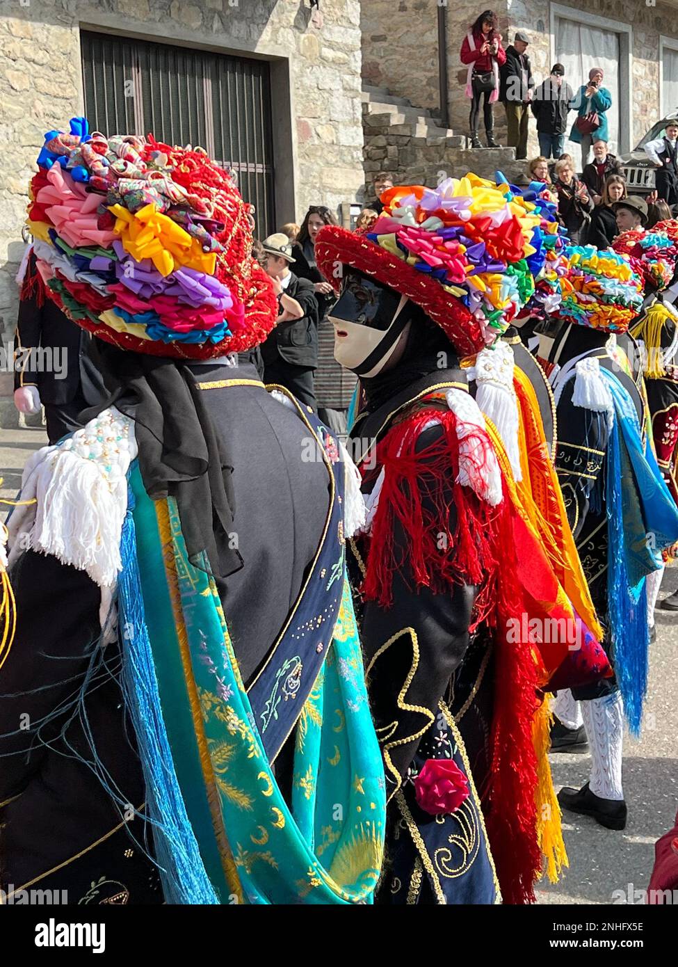 The dancing Balari in the colorful costumes of the Bagolino carnival ...
