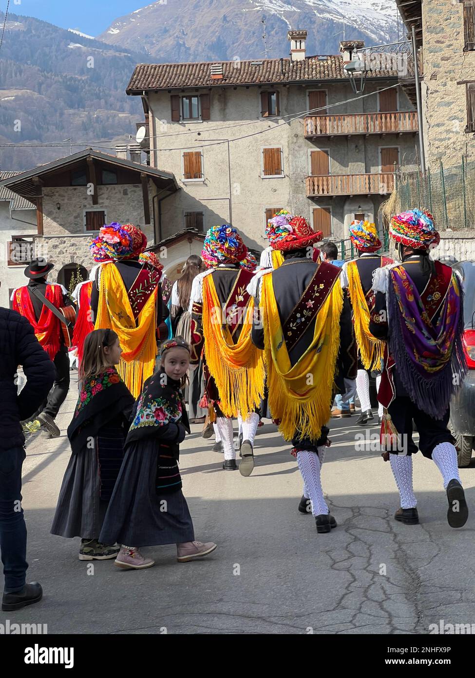 The dancing Balari in the colorful costumes of the Bagolino carnival ...