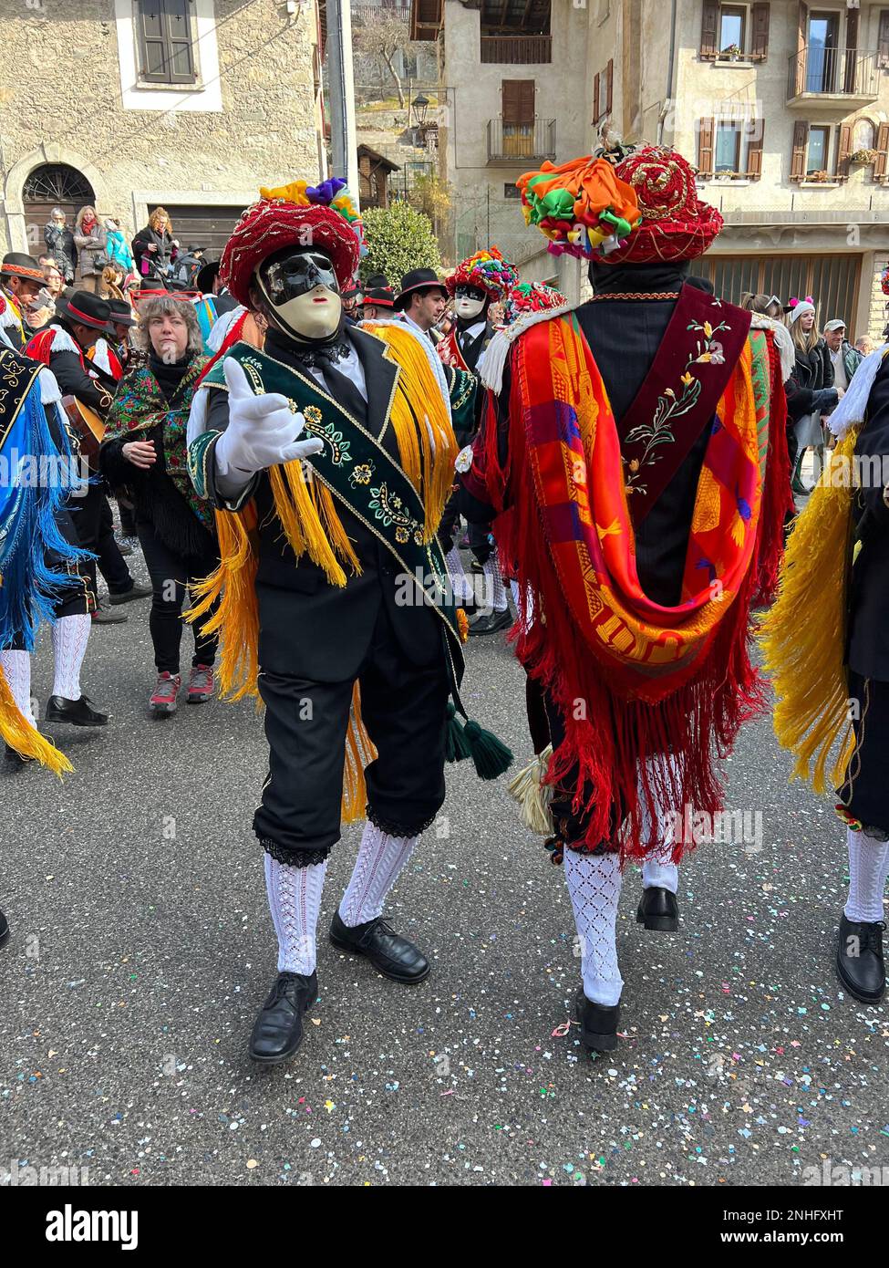 The dancing Balari in the colorful costumes of the Bagolino carnival ...