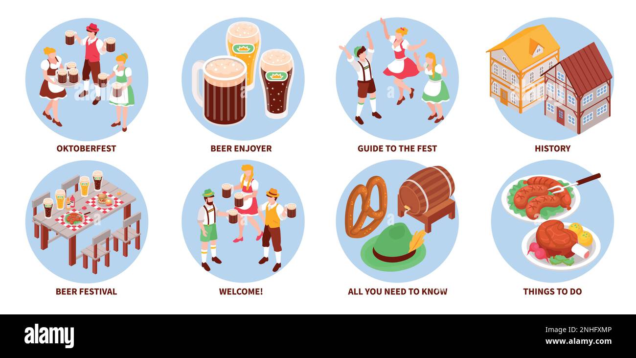Isometric Oktoberfest festival composition set with traditional beer ...