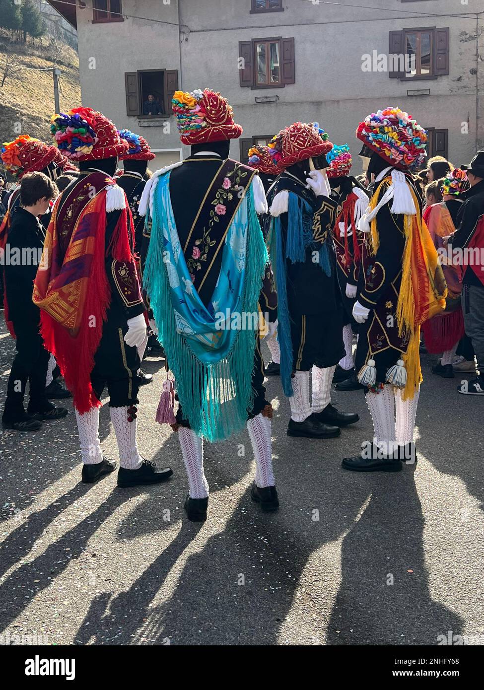 The dancing Balari in the colorful costumes of the Bagolino carnival ...