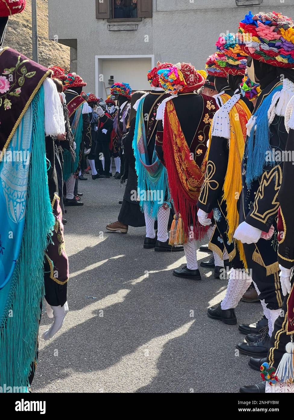 The dancing Balari in the colorful costumes of the Bagolino carnival ...