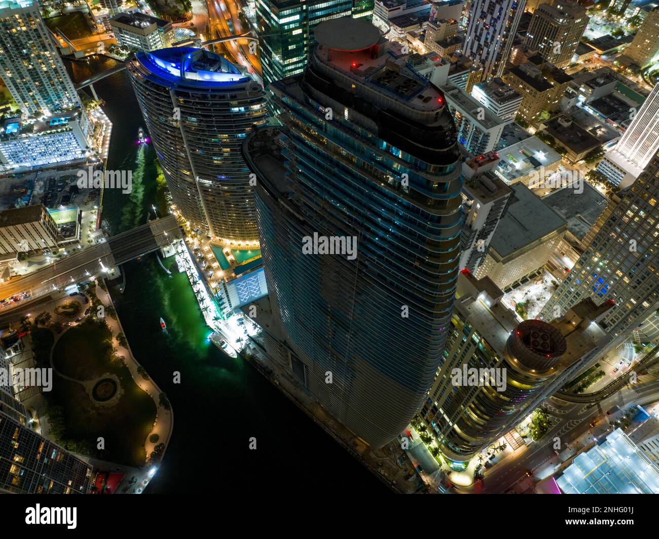 Miami, FL, USA - February 17, 2023: Aston Martin Residences at night ...