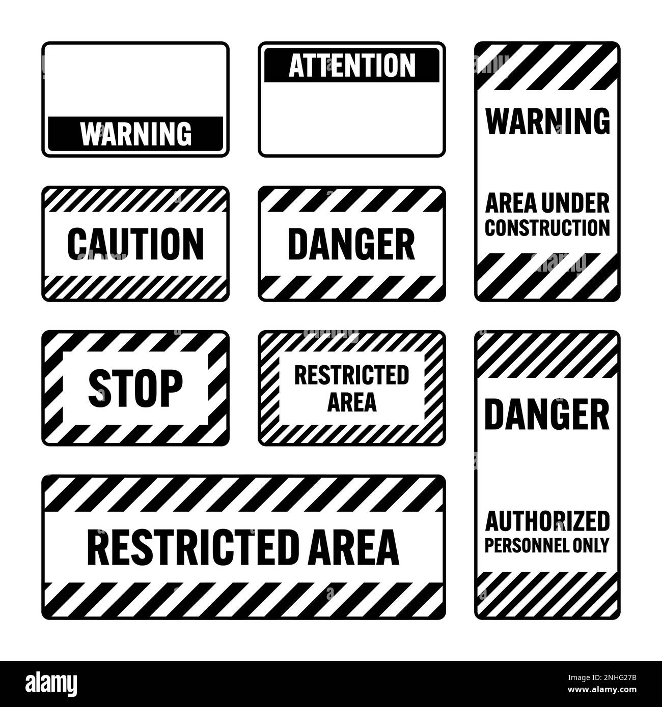 Various Black Warning Signs With Diagonal Lines Attention Danger Or Caution Sign Construction