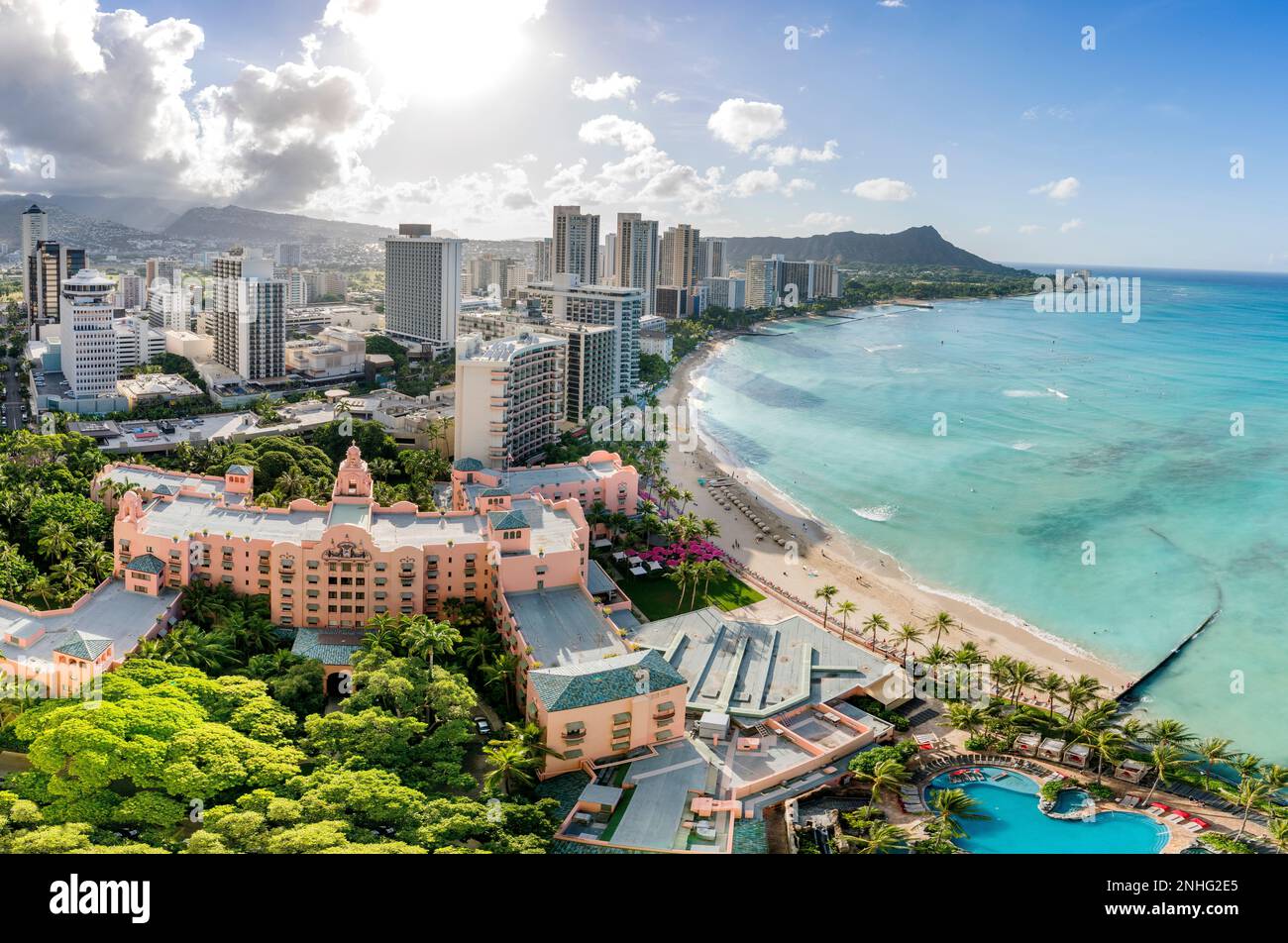 Waikiki Beach and Diamond Head Volcano Honolulu,Oahu,Hawaii,USA Stock ...