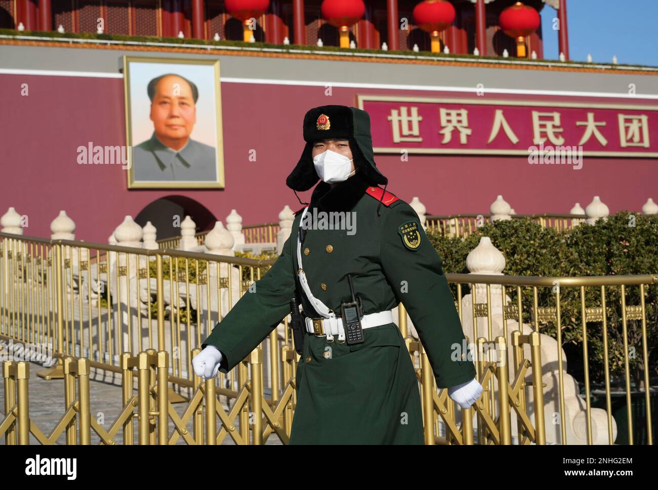 Police officers patrol around Tiananmen Square (Tian'anmen Square) in ...