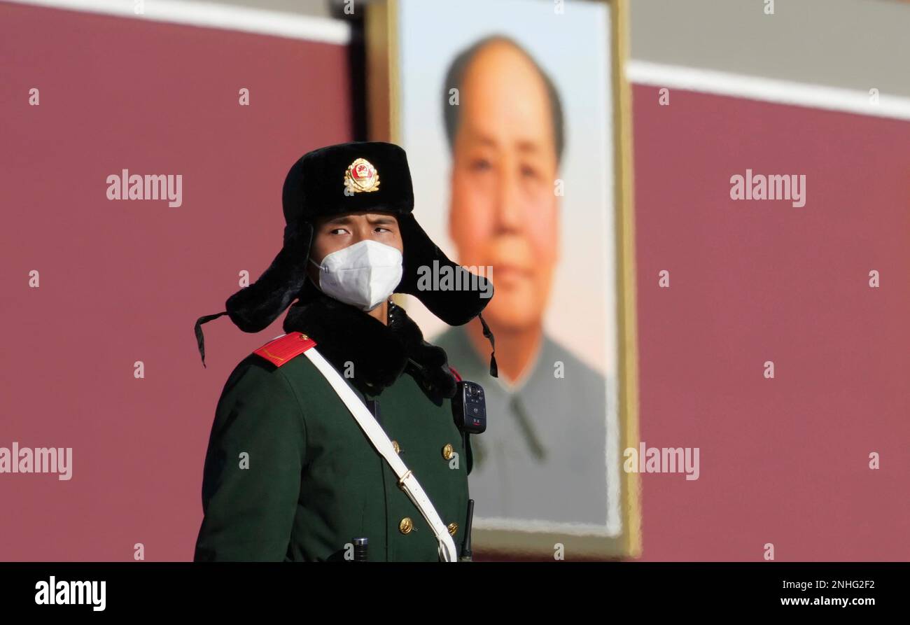 Police officers patrol around Tiananmen Square (Tian'anmen Square) in ...