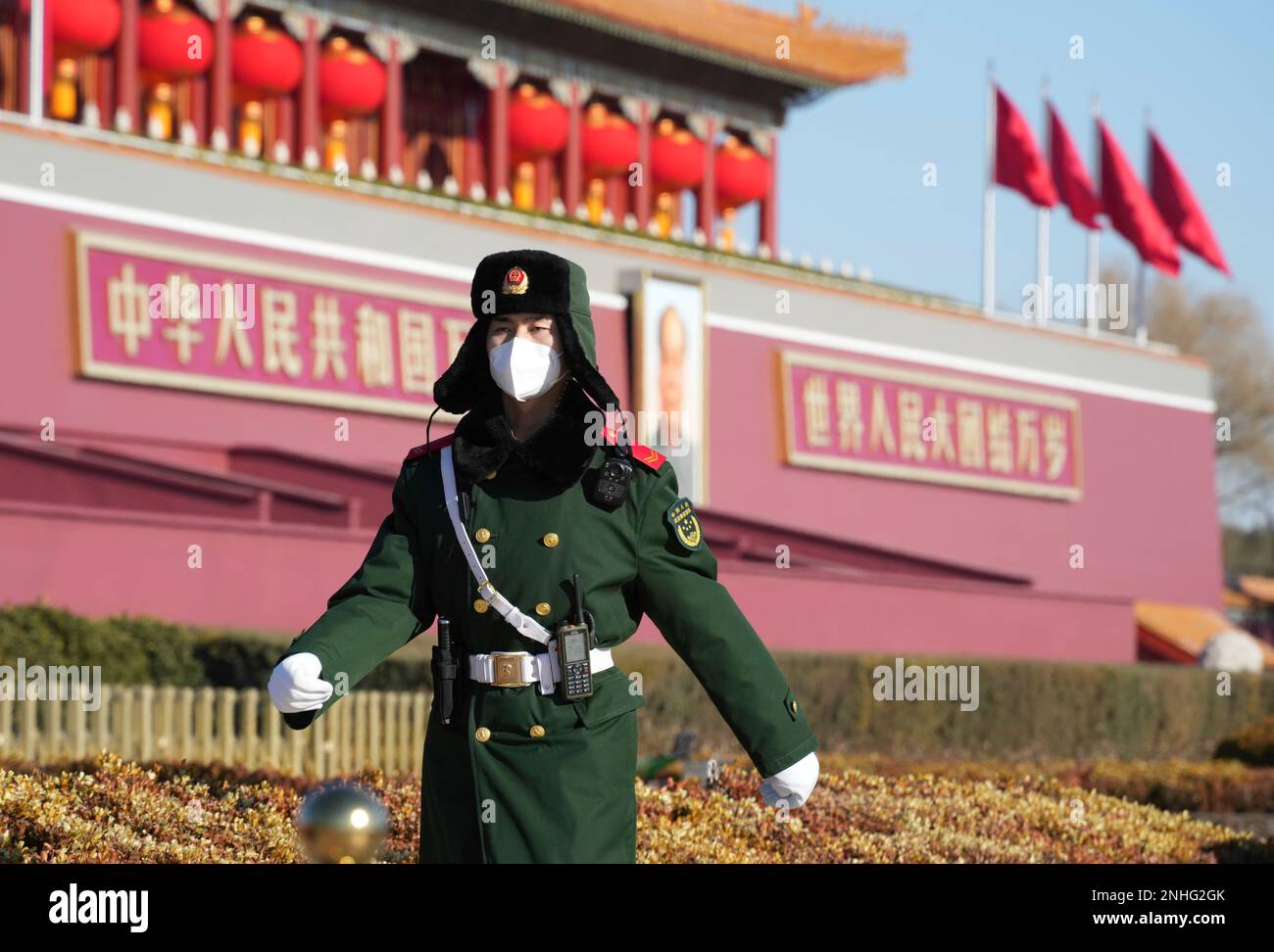 Police officers patrol around Tiananmen Square (Tian'anmen Square) in ...