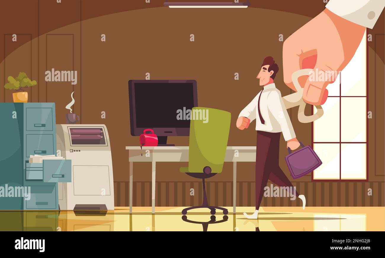 Business manipulation cartoon background with office employee driven by ...