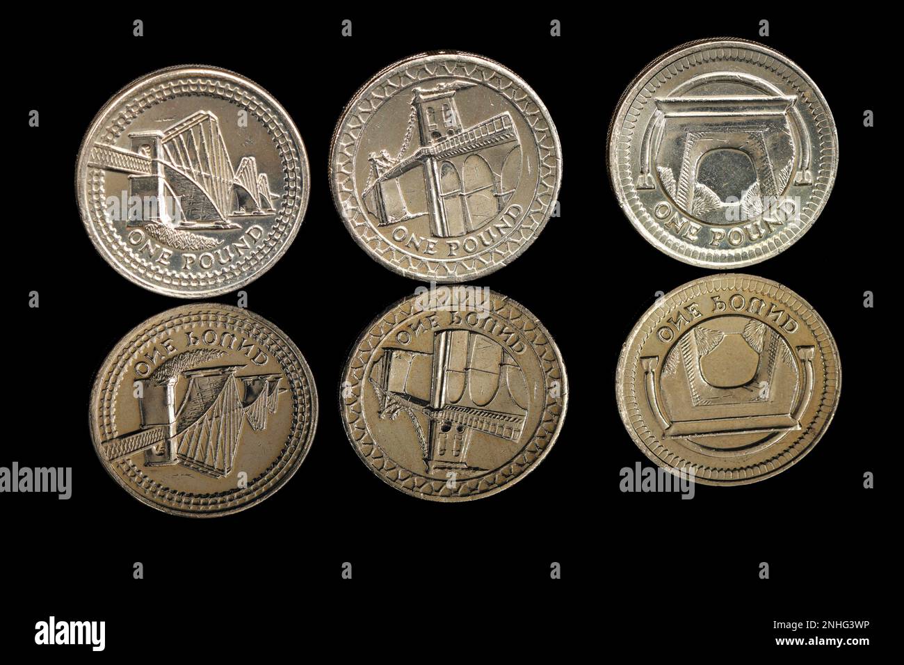 UK Pound coins issued in 2004 - 2006 featuring Forth Railway Bridge ...