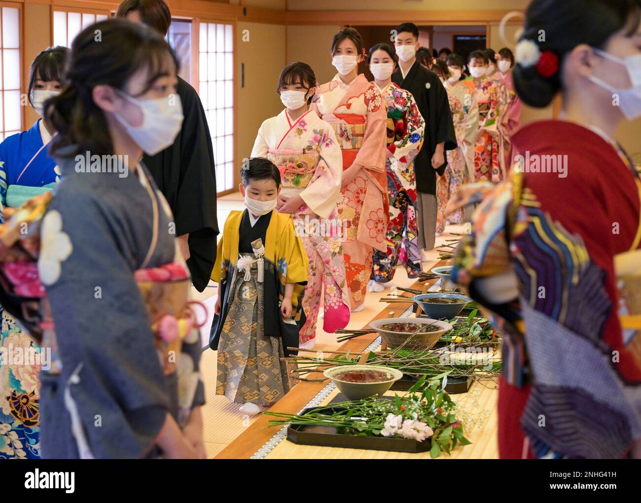 The Ikenobo ikebana school's Kimono-clad students arrange seasonal ...