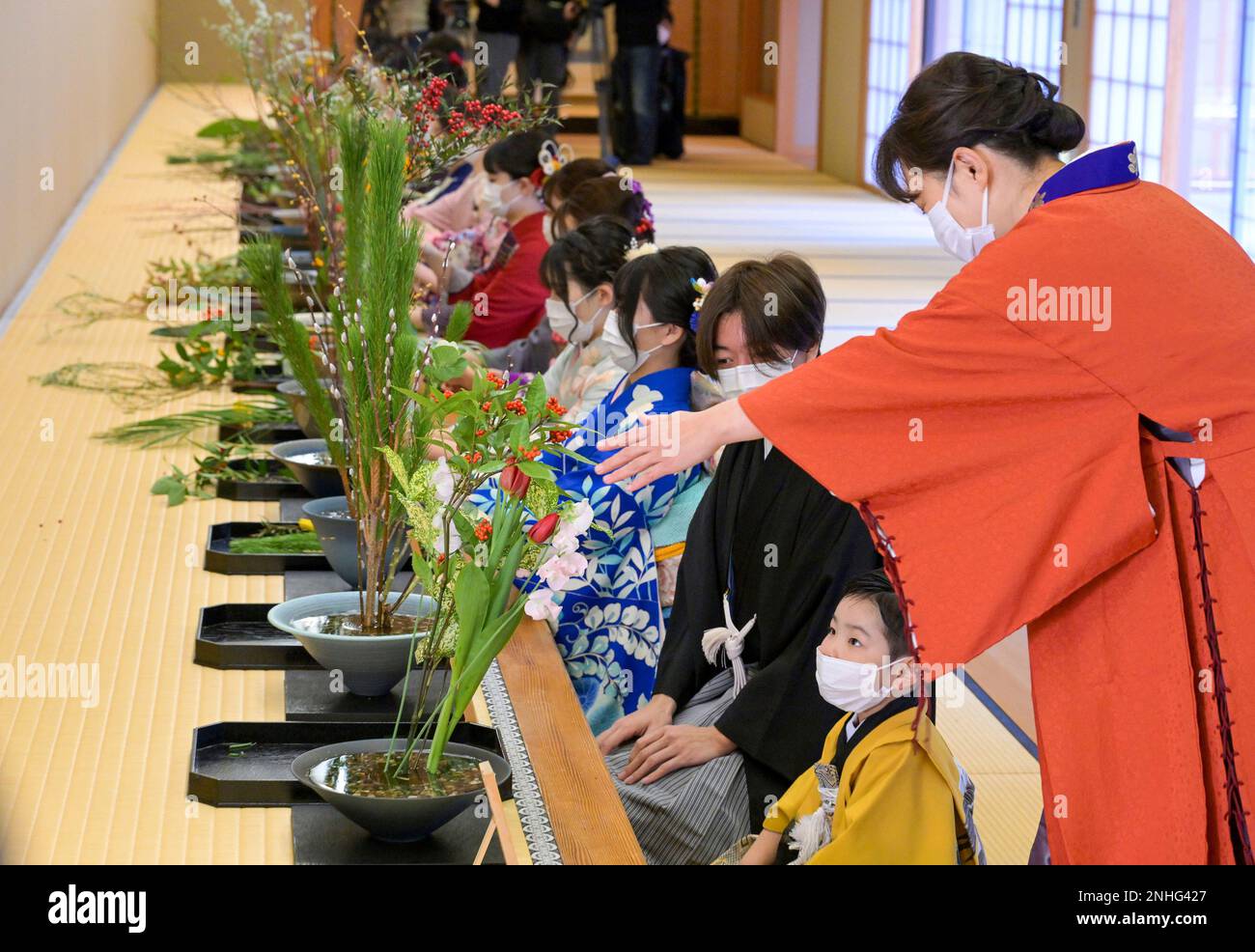 The Ikenobo ikebana school's Kimono-clad students arrange seasonal ...
