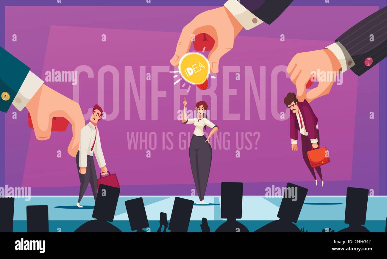 Manipulation cartoon vector illustration with people on scene ...