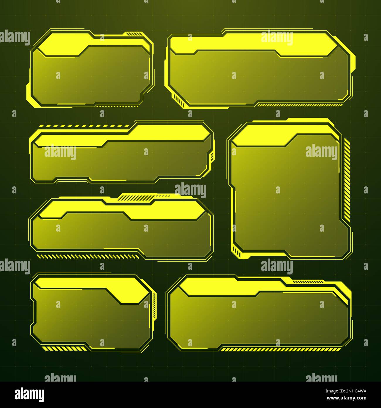Yellow futuristic HUD, UI elements. Sci-fi user interface text boxes ...