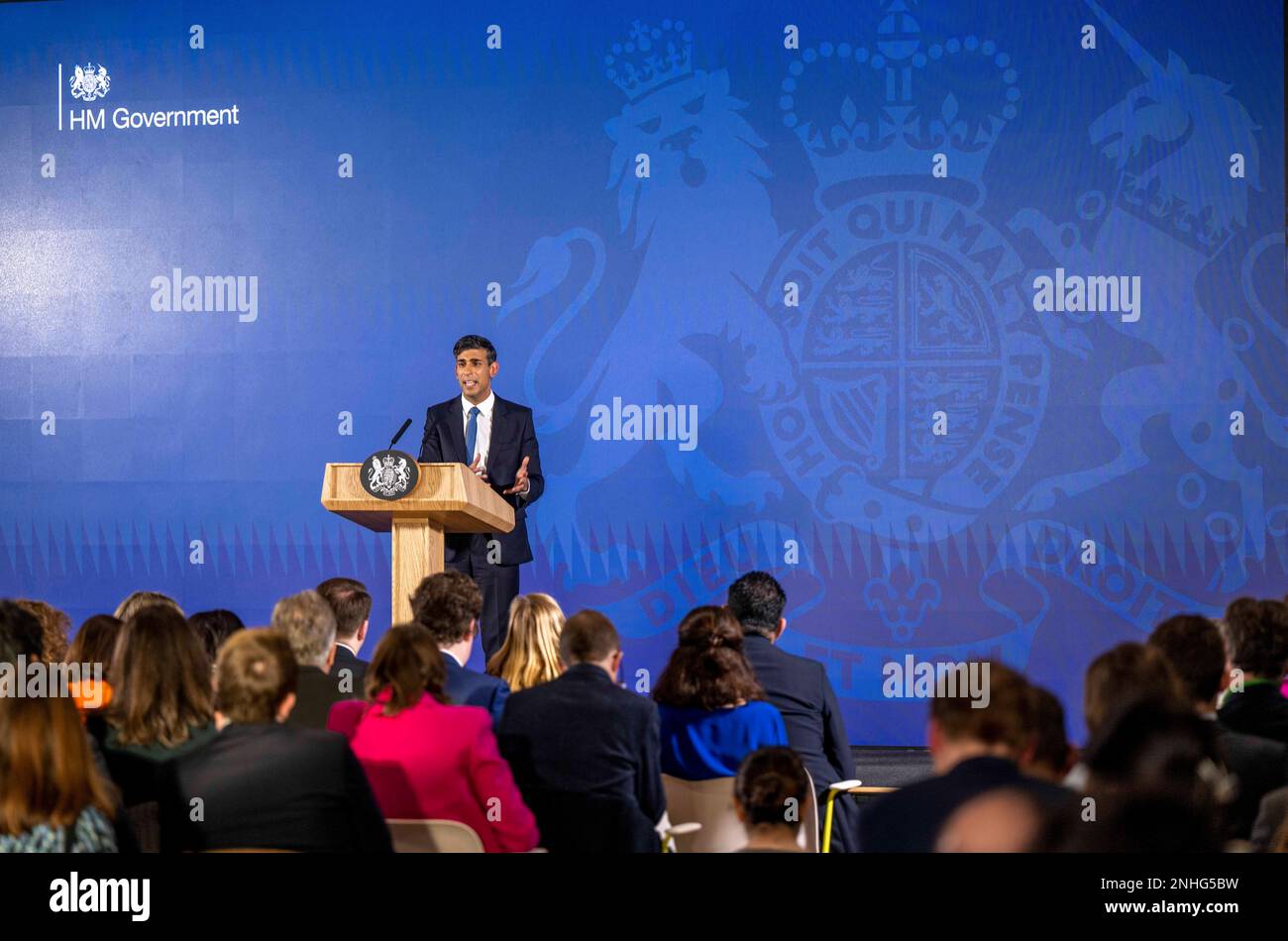 Britain's Prime Minister Rishi Sunak delivers his first major domestic speech of 2023 at Plexal ...