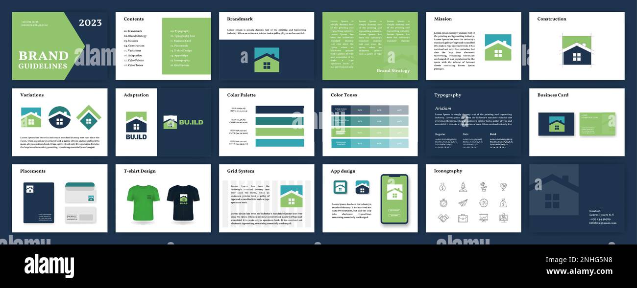 Blue and Green Brand Guidelines template. Brand Identity presentation ...
