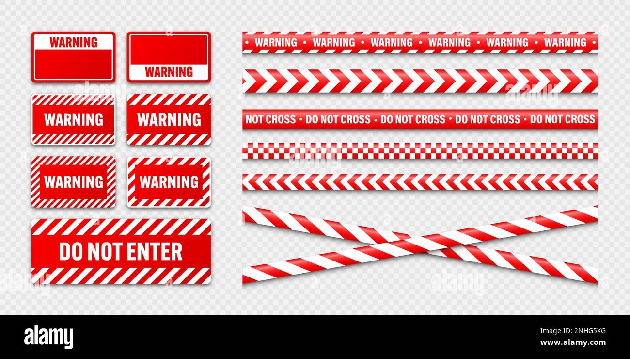 Various barricade construction tapes and warning shields. Red police ...