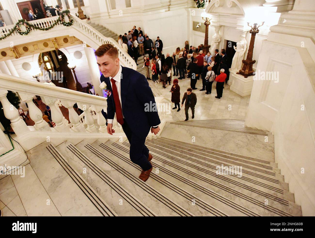 State Rep. Alec Ryncavage, (R-119) walks up the stairs to the entrance ...