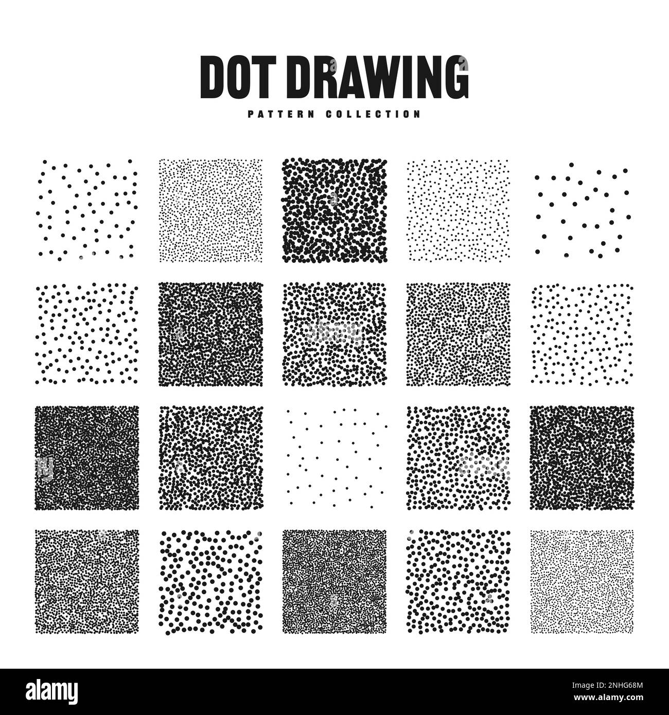 Square shaped dotted objects, stipple elements. Stippling, dotwork ...