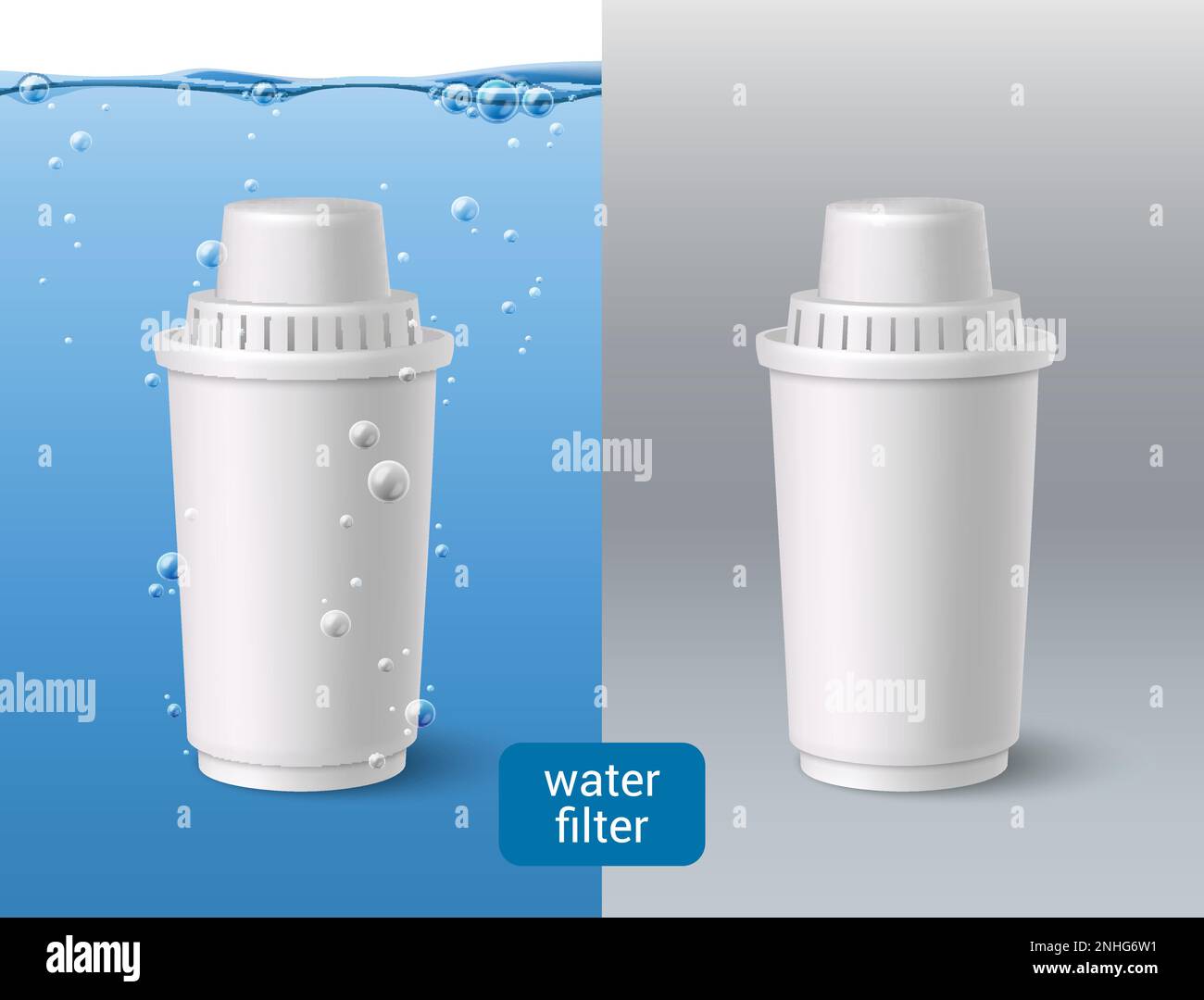 Water filter realistic composition with replacement cartridge in water ...