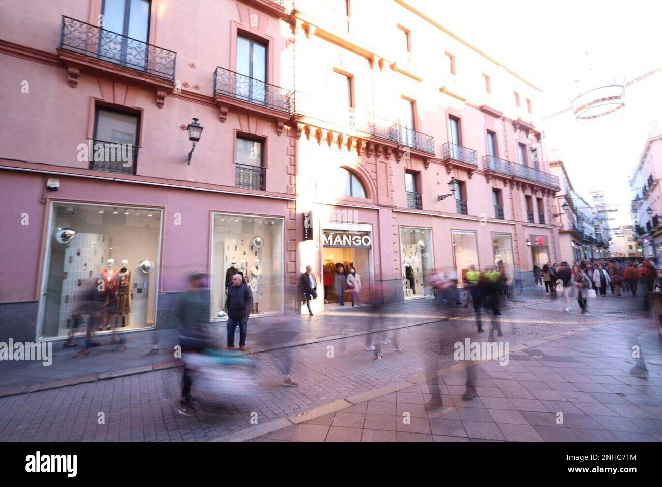 Stores in a shopping street in the center of Seville. A 04 January 2023 ...
