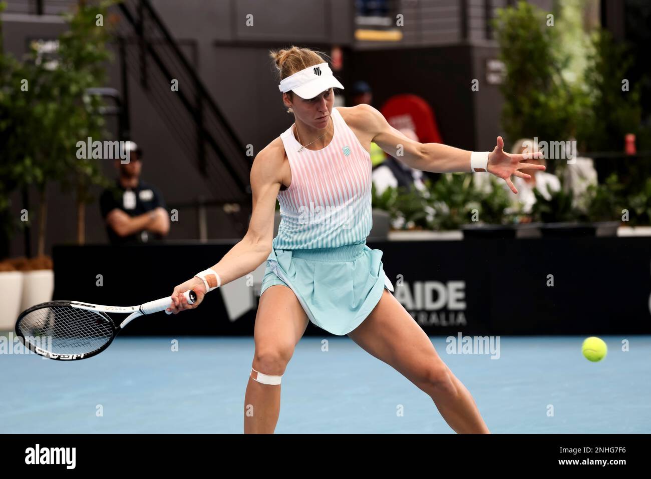 ADELAIDE, AUSTRALIA - JANUARY 04: Liudmila Samsonova plays a forehand ...