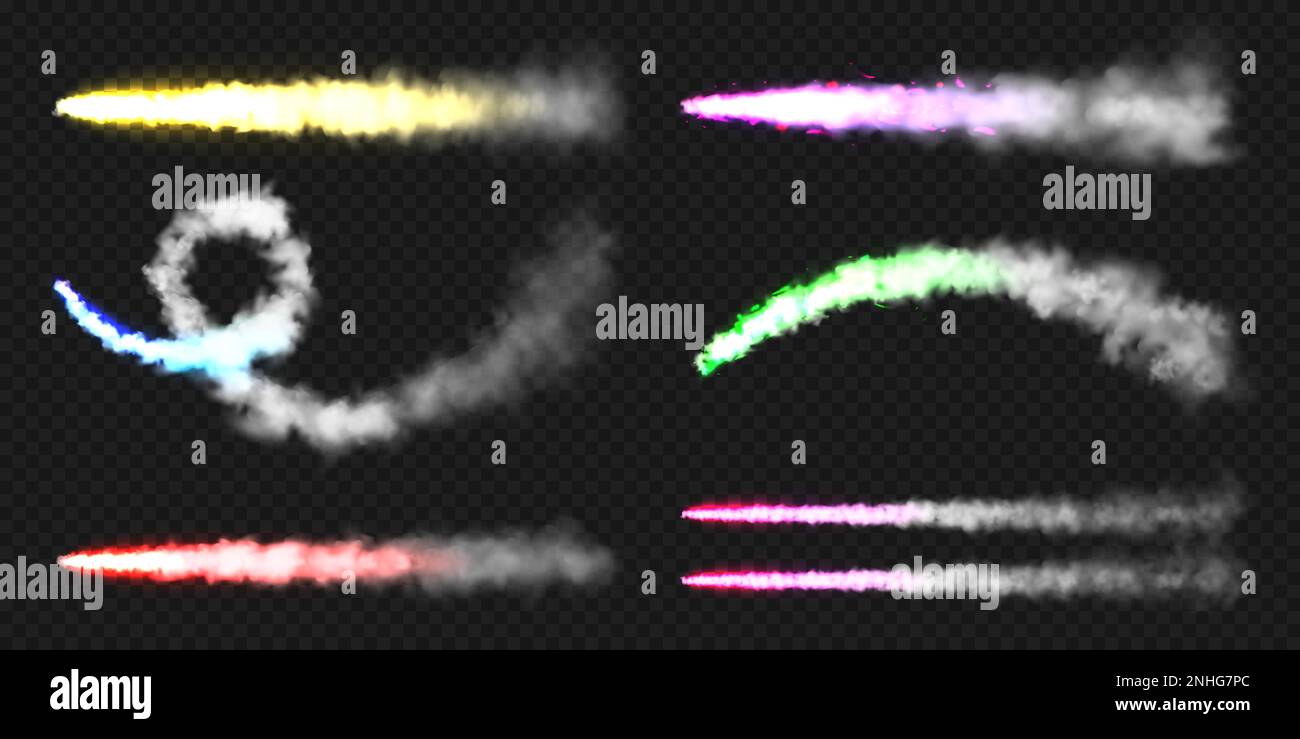 Realistic colorful space rocket trails. Festive fireworks launch. Fire ...