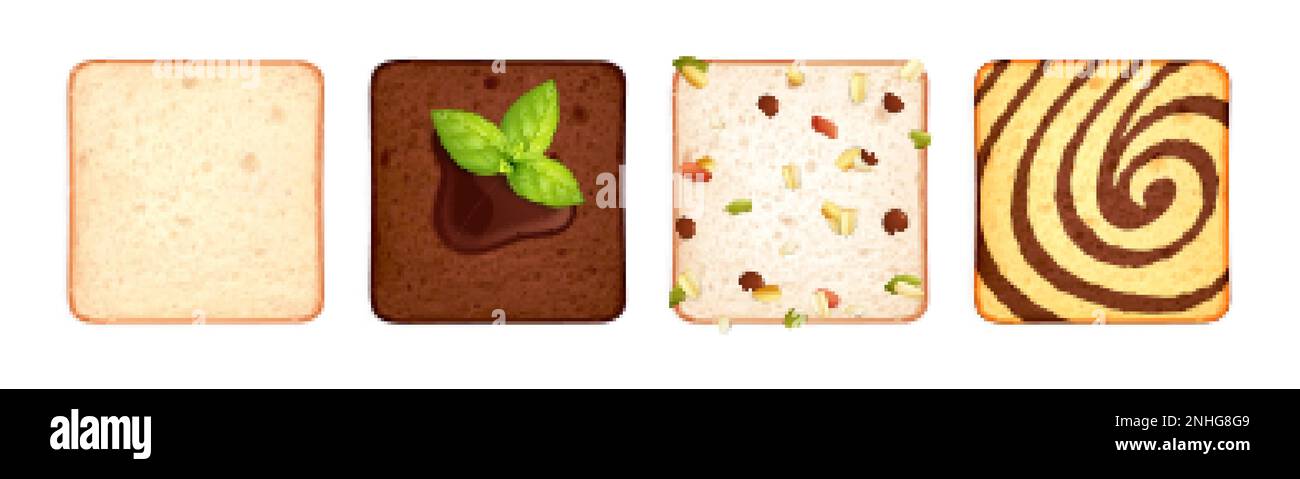Bread pieces set with realistic icons of gourmet bread square slices ...