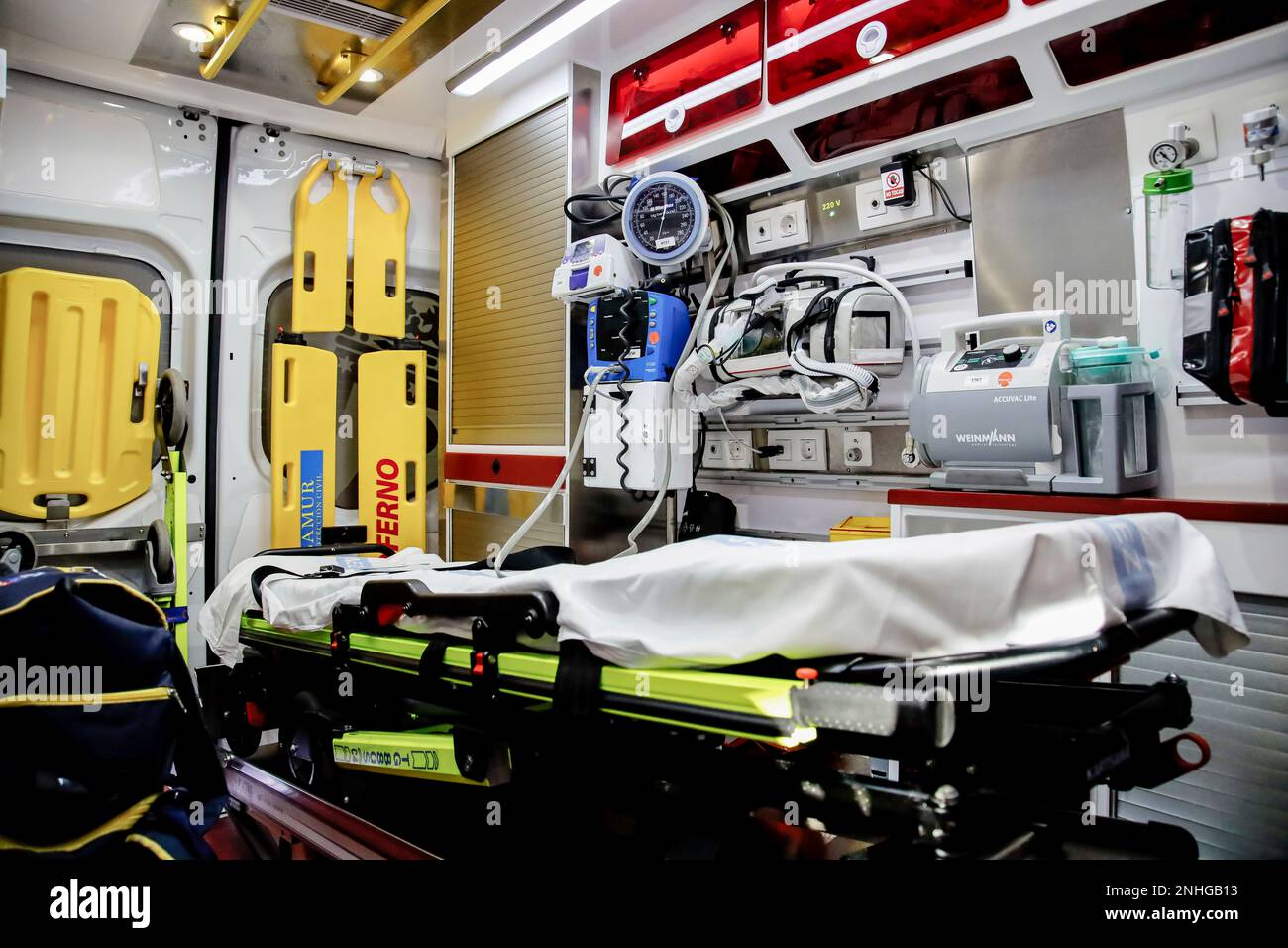 The interior of an ambulance at the SAMUR-Protección Civil base in the ...