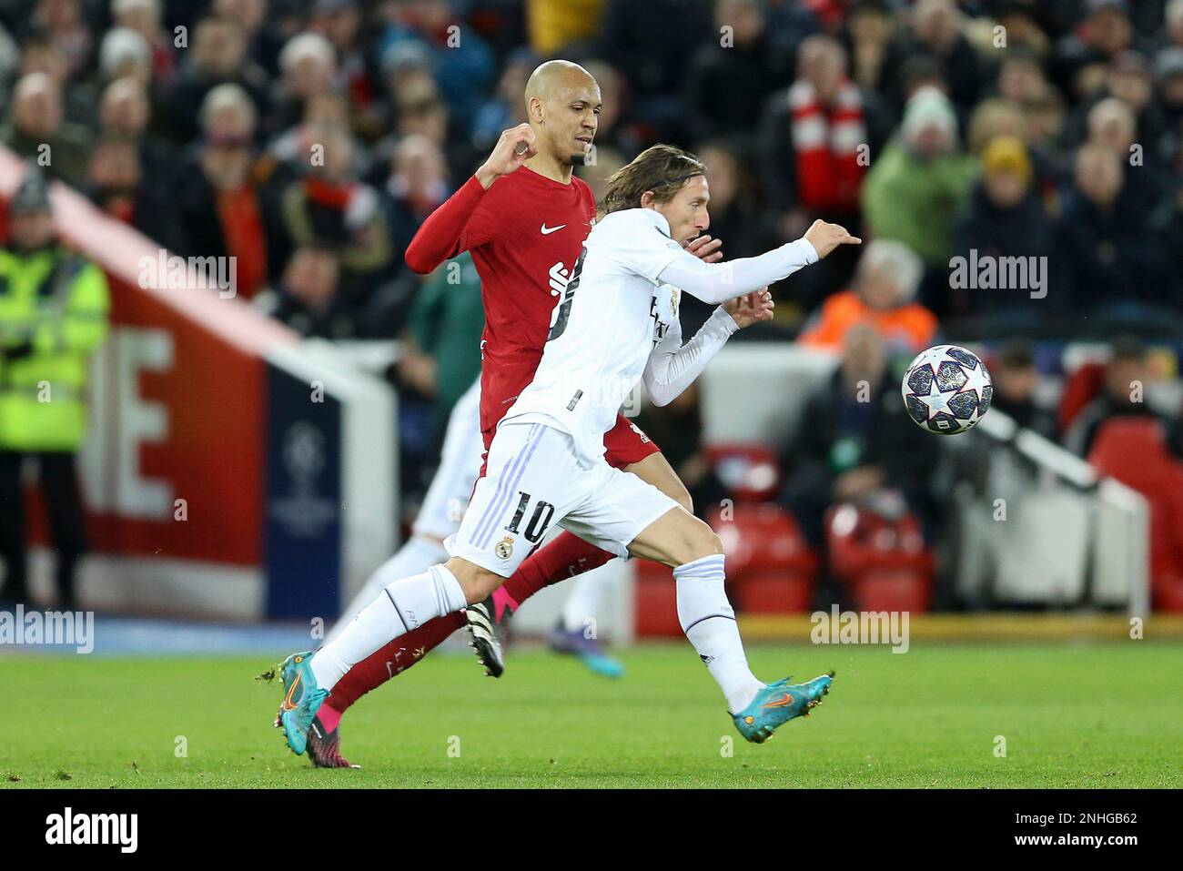 Liverpool, UK. 21st Feb, 2023. Luka Modric of Real Madrid goes pact ...