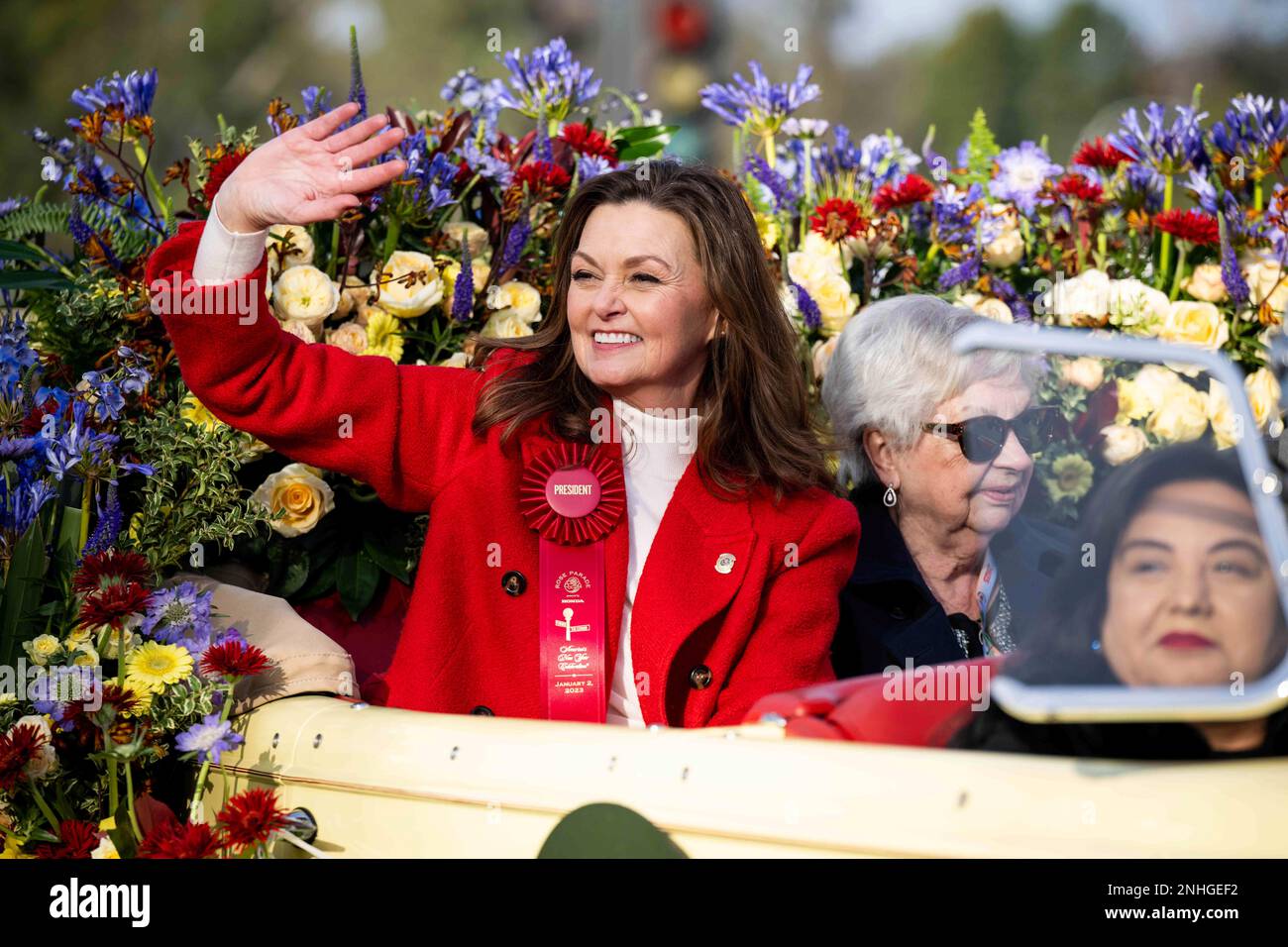 Pasadena Tournament of Roses Association President Amy Wainscott waves ...