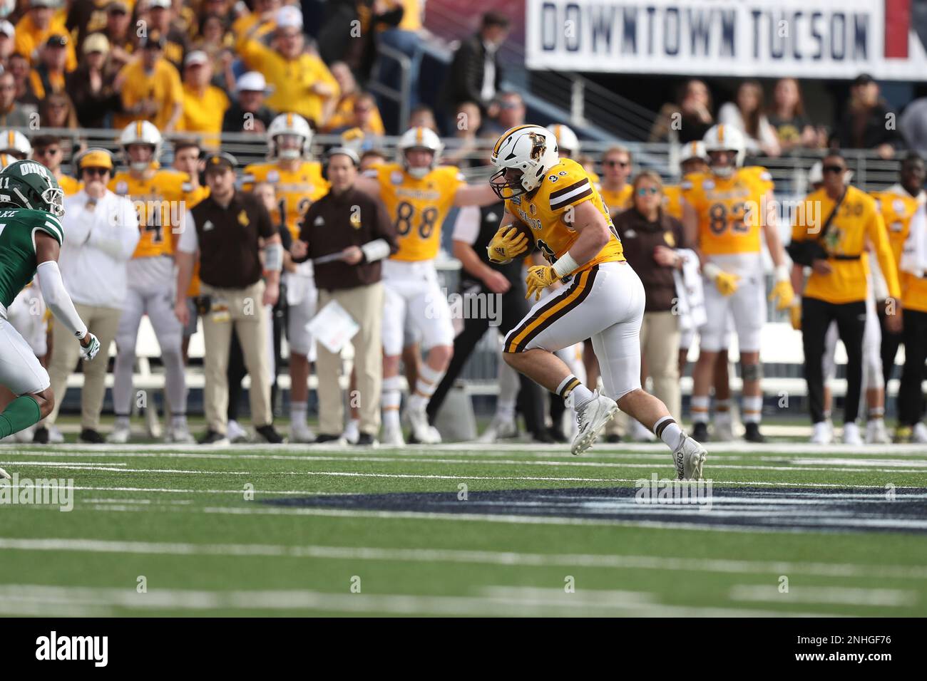 TUCSON, AZ - DECEMBER 30: Wyoming Cowboys fullback Caleb Driskill #36 ...