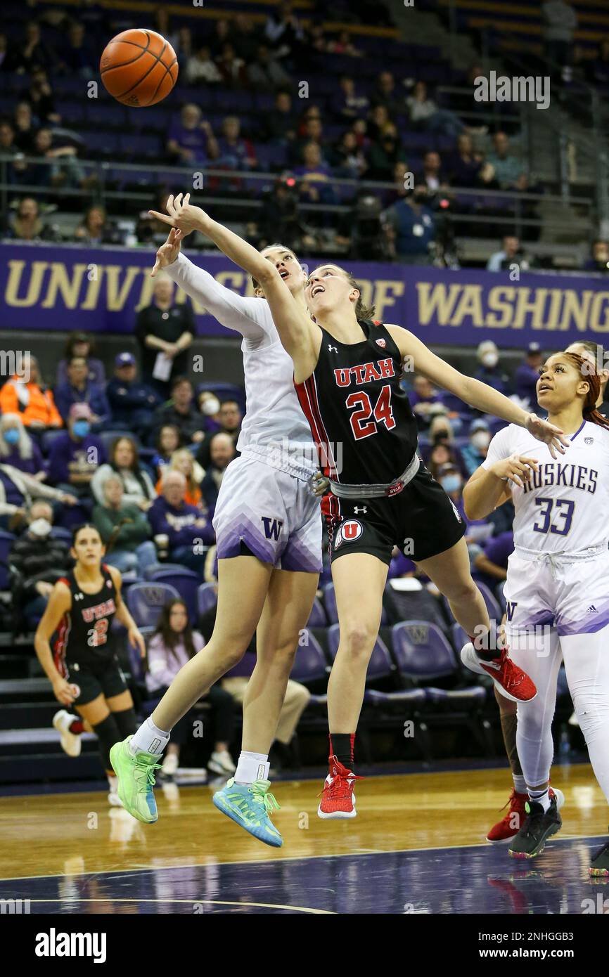 SEATTLE, WA - JANUARY 01: Utah Utes guard Kennady McQueen (24) lays up ...