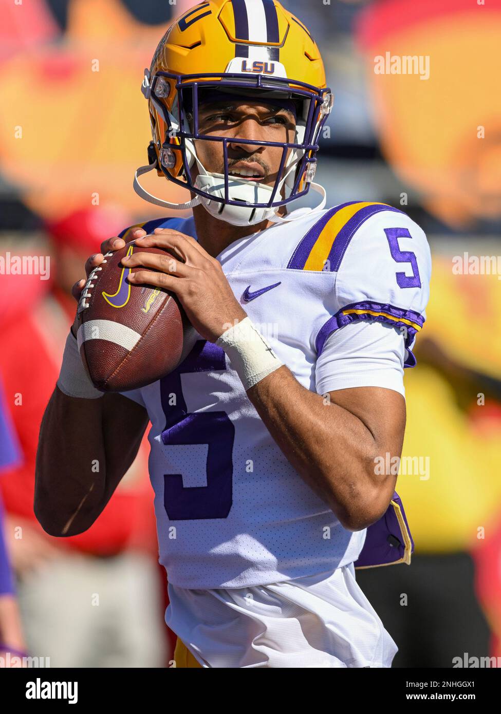 January 2, 2023: LSU Tigers quarterback Jayden Daniels (5) during warm ...