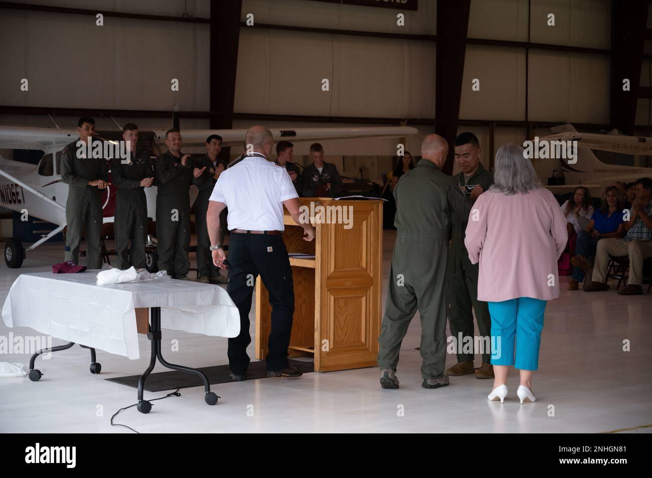 Col. Bryan Preece, 130th Airlift Wing Commander, speaks at the Summer U ...